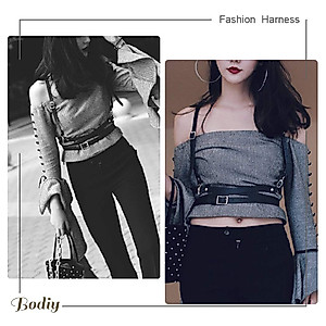 BODIY Gothic Punk Body Chains PU Leather Fashion Black Waist Straps Belt Womens Loop Belts Fashion Halloween Club Adjustable Costume Belt