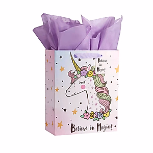 13" Large Gift Bag with Tissue Paper for Girls happy Birthday gift bags (Unicorn)