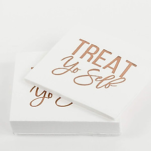 Andaz Press Rose Gold Foil Lunch Napkins, Treat Yo Self, 6.5-inch, 50-Pack, Bridal Shower Napkins For Wedding Engagement Party Bachelorette Party Napkins Bride Napkins Funny Bar Napkins Mimosa Napkins