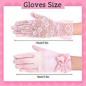 Auidy 6TXD Tea Party Supplies, 6 Pieces Girls Party Headwear and Accessories, Includes Folding Hand Fans, Clip on Hats, Satin and Lace Gloves, Rose Pink