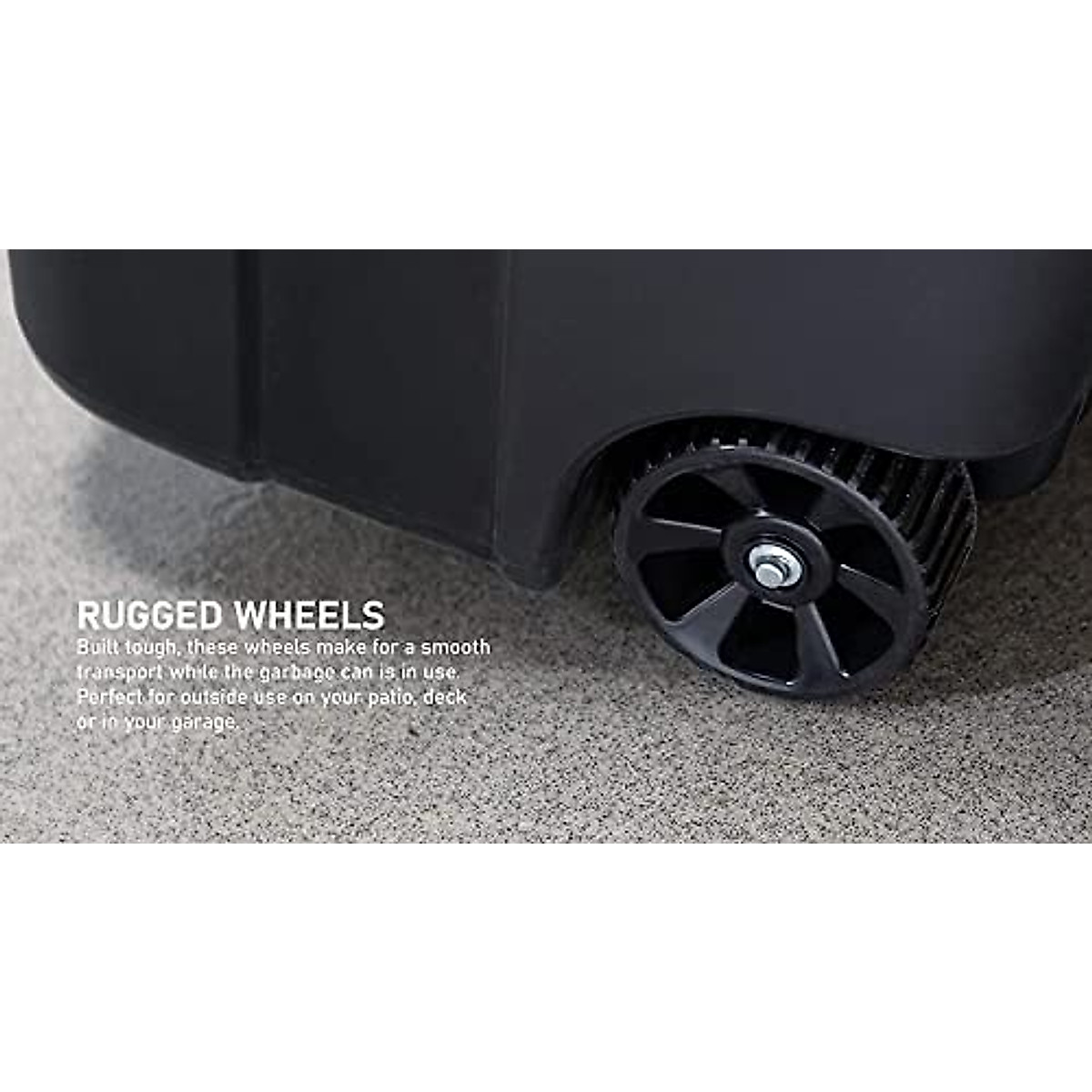 32 Gallon Wheeled Outdoor Garbage Can with Attached Snap Lock Lid and Heavy-Duty Handles, Black, Heavy-Duty Construction, Perfect Backyard, Deck, or Garage Trash Can, 2 Pack