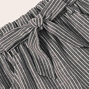 Shakumy Women Casual Elastic Waist Striped Bowknot Shorts Loose Stretch Summer Beach Shorts with Pockets Workout Hot Pants