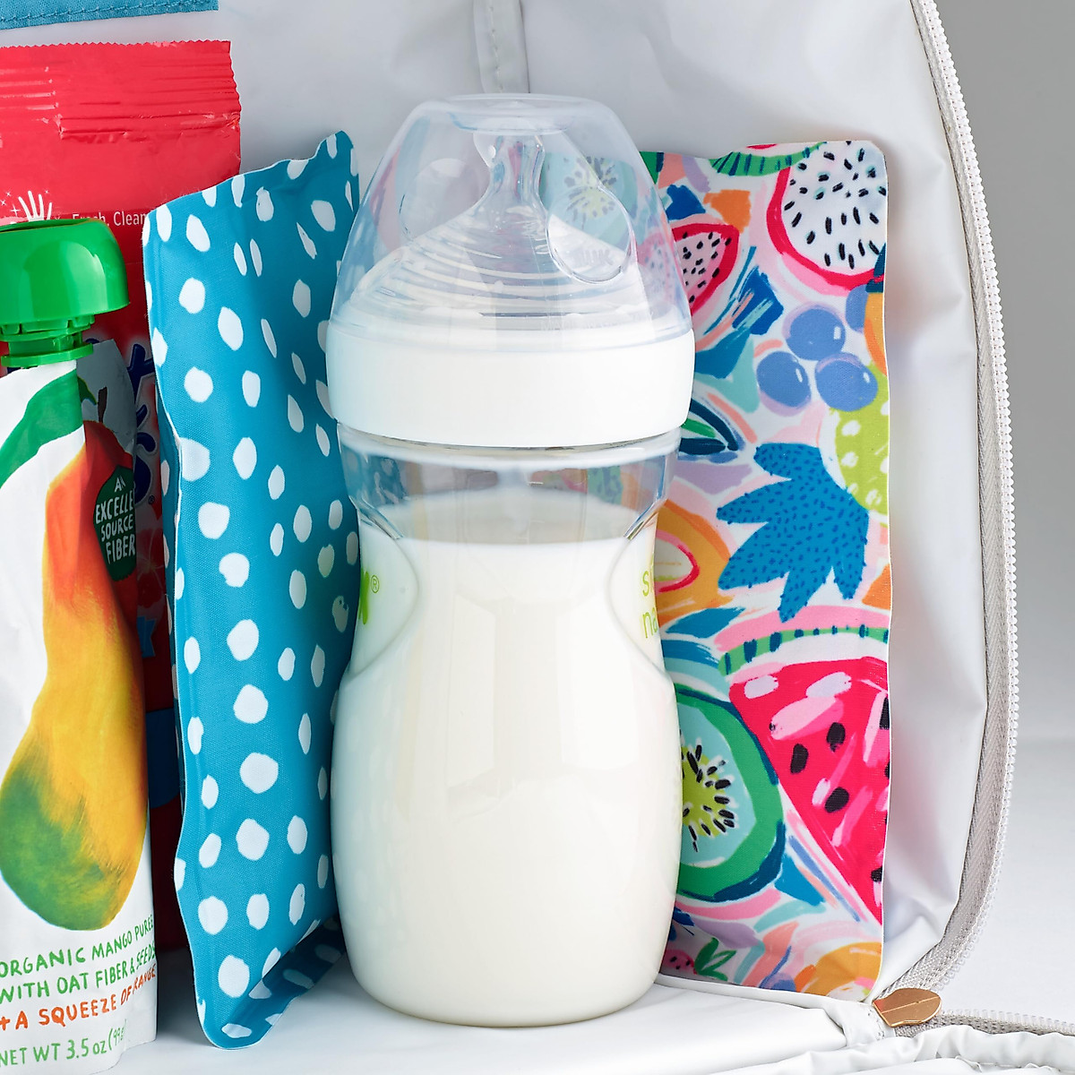 Cool Coolers by Fit & Fresh 2 Pack Soft Ice, Flexible Stretch Nylon Reusable Ice Packs for Lunch Boxes & Coolers, Fruit & Dot