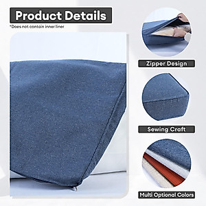 ovios Patio Cushion Covers, Waterproof Cushion Cover for Outdoor Furniture, Sofa, Couch, Ottoman Seat Back Cushion Cover with Zipper (8 Covers, Denim Blue)
