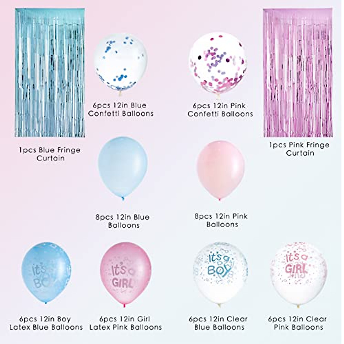 Gender Reveal Decorations - Inclusive White Baby Boxes with Letters, "boy girl" Foil Balloon,Fringe Curtain for Gender Reveal Party Supplies