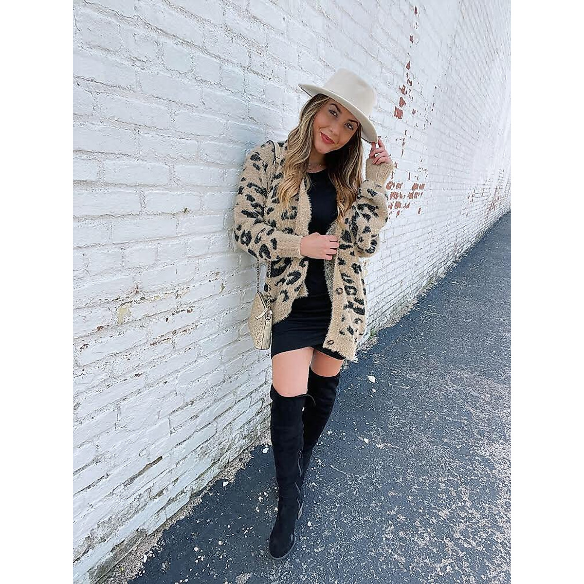 Lanzom Women Vintage Wide Brim Warm Wool Fedora Hat Belt Panama Hat Felt Jazz Hat (A-Black, Medium)