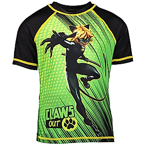 Miraculous Cat Noir Little Boys Pullover Swim Rash Guard Swim Trunks Green 5