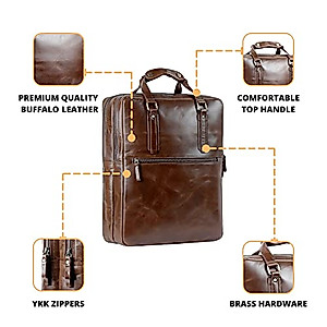 HULSH Leather Backpack For men and women 18 Inch - Full Grain Vintage Leather Laptop Backpack - Camping travel Rucksack Knapsack - Casual Bookbag Daypack with rustic look