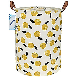 RUNRONG Large Size Round Storage Basket Foldable Waterproof Canvas Laundry Hamper with Handles Nursery Organizer for Bedroom /Living Room/Bathroom(RUN Round Orange)