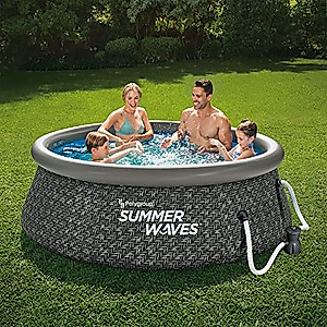 Summer Waves P1A00830A 8ft x 2.5ft Quick Set Ring Above Ground Inflatable Outdoor Swimming Pool with RX300 Filter Pump, Dark Wicker