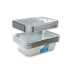 Diplastible Oblong Disposable Aluminum Pans with Lids - 10 Pack - 8.5 x 6 x 2.5 in 5-lb Pan with Foil Covers Perfect for Baking Cooking Food and Storage Container