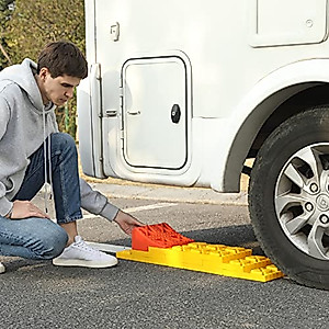 Homeon Wheels RV Leveling Blocks, One Top Tire Wheel Chock and 9 Pack Interlocking Leveling Blocks with Carrying Bag, Heavy Duty Camper Leveling Blocks and Chocks Anti-Slip Pads Design (WH-303)