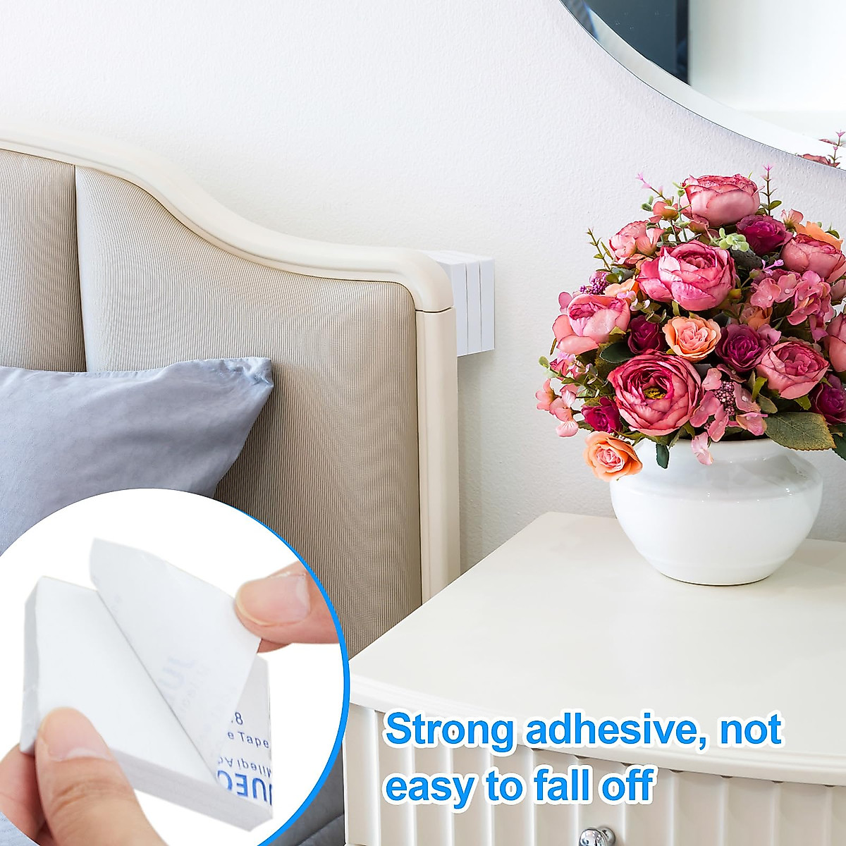 Pangda 3 Rolls Headboard Stoppers for Bed Frame Furniture Bed Stoppers Self Headboard Wall Adhesive Protector Tool Adjustable Anti Shake Pad Soundproof Banging, White