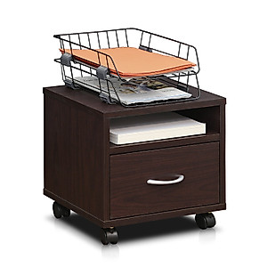 Furinno Indo Petite Under Desk Utility Cart with Casters, Espresso