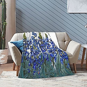 Fleece Blanket Blue Flowers Texas Bluebonnet Floral Throw Blanket for Couch Bed Sofa Chair,Soft Fuzzy Blankets Warm Flannel Lightweight Travel Camping Throw Blankets for Toddler 50"x40"
