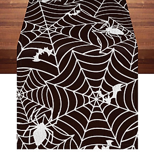 Halloween Table Runner Spider Web Table Runner Black Halloween Table Decorations Halloween Kitchen Decor Spiderweb Table Runner for Seasonal Holidays, Scary Movie Nights Decorations- 13x72 Inch