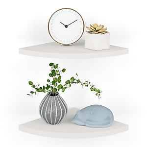 Ballucci Corner Shelves Wall Mount, Floating Corner Shelf Set of 2 for Bedroom, Living Room, Bathroom, Kitchen, Kids Room, Home Décor, 12 x 12 inch, White