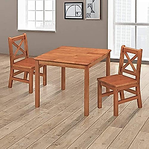 eHemco Solid Hard Wood Kids Table and Chair Set (2 Chairs Included), Dark Oak, 3 Piece Set