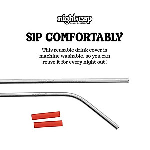 NightCap Straw Kit - The Eco Friendly Complement to Your NightCap with 2 Reusable Stainless Steel Straws, Straw Brush, Carrying Pouch, and 2 Silicone Tips - Ideal Drinking Straws for Home and Travel