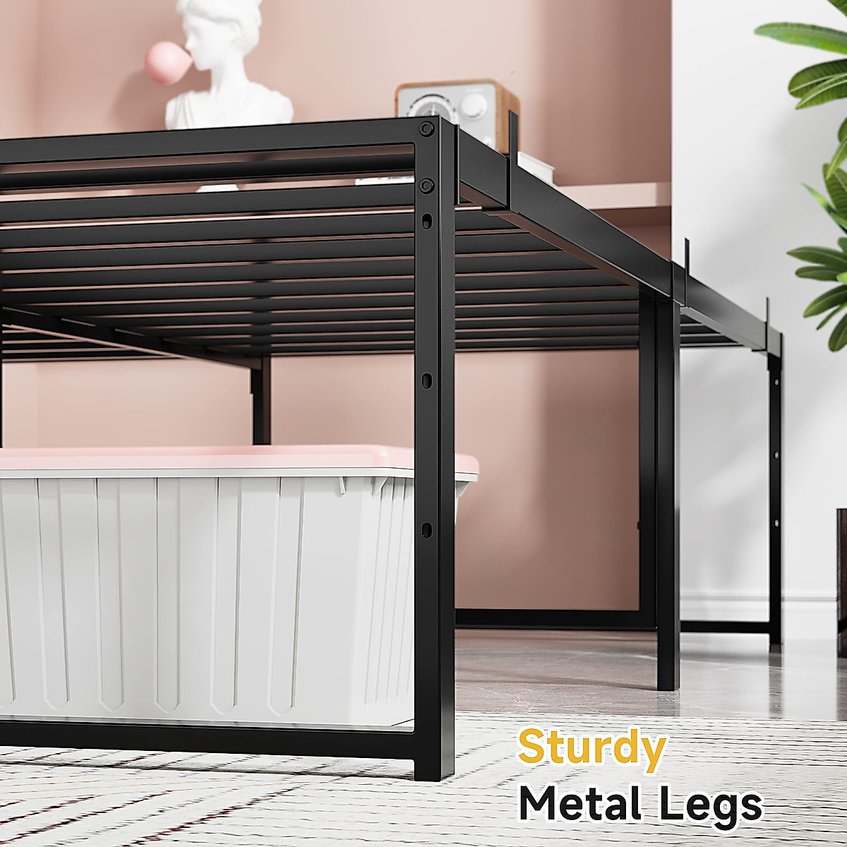 Alkmaar Queen Size Metal Bed Frame, 14 Inch Queen Bed Platform with 3 in 1 Steel Support, Heavy Duty No Box Spring Needed Mattress Foundation Easy Assemble Bedframe, Black