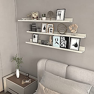 Calenzana 47 Inch Floating Shelves Wall Mounted Set of 3, Long Picture Ledge Shelf for Living Room Bathroom Bedroom Kitchen Office, Creamy White