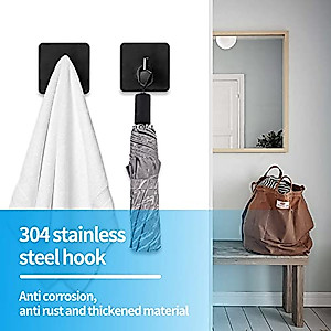 Matte Black Hook for Hanging , Heavy Duty Towel Hanger Coat or Clothes Hooks , 4 Pack Stainless Steel Adhesive Wall Hooks for Bathroom, Bedroom or Hotel