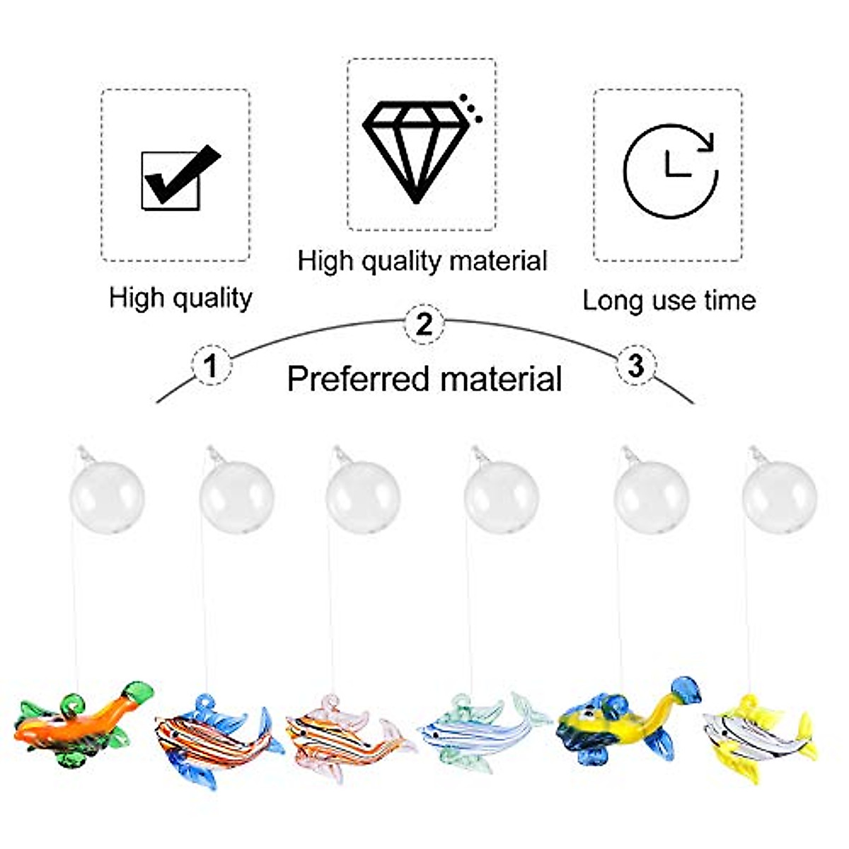 Baluue Floating Fish Tank Decorations - 6pcs Aquarium Float Ball Decoration Fish Tank Blown Glass Fish Figurine Floating Aquarium Accessories