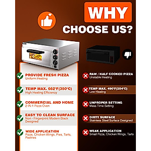 PYY Electric Pizza Oven Countertop Indoor Pizza Ovens Pizza Cooker 1800W Commercial Pizza Oven with Pizza Stone and Timer Silver