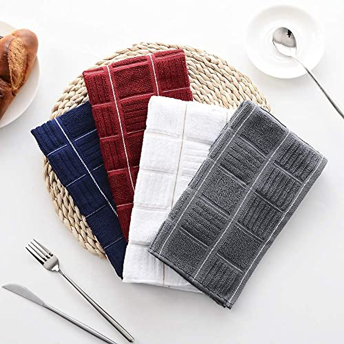 Anyi Kitchen Dish Towels Heavy Duty Absorbent Dish Cloths with Hanging Loop 100% Cotton Tea Bar Towels (16x26, Set of 3, White)
