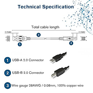 C2G USB Cable, USB 2.0 Cable, USB A to B Cable, 9.84 Feet (3 Meters), Black, Cables to Go 28103