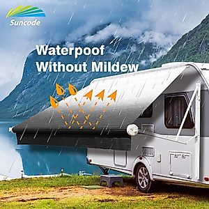 Suncode RV Awning Fabric Replacement Waterpoof Universal Outdoors Canopy for Camper,Trailer,and Motorhome Awning Replacement Premium Grade Vinyl RV Canopy Replacement 10'(Fabric 9'2") Black Fade
