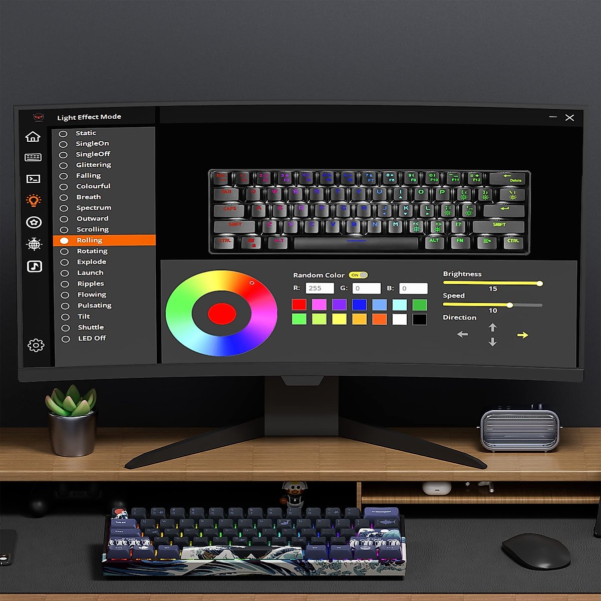 HITIME XVX 60% Gaming Keyboard, RGB Wireless Mechanical Keyboard, Mini 60 Percent Gamer Keyboard with Hot-Swappable Pre-lubed Linear Switch for Windows & Mac (Great Wave Off Kanagawa)