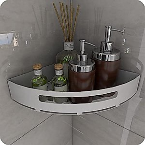 METALCROMO 1-Pack Shower Shelve for Tile Walls, No Drilling Required Stainless Steel Corner Shower Caddy for Shampoo Conditioner, Bathroom Organizer No Drilling (White)