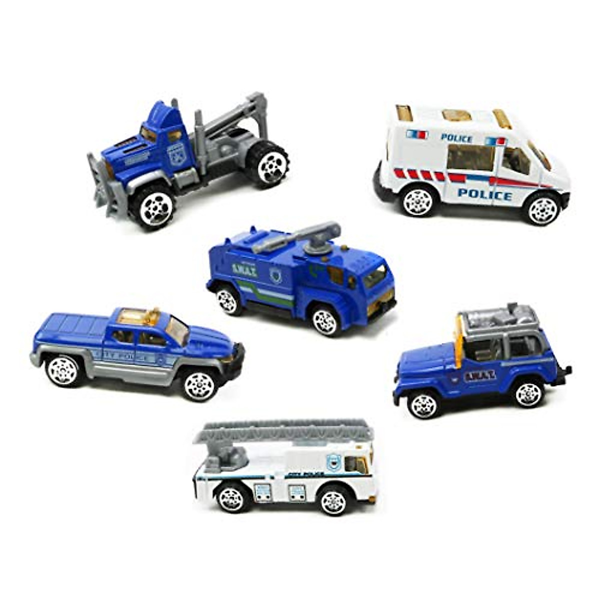 Smart Novelty Die Cast Emergency Trucks Vehicles Toy Cars Play Set in Carrier Truck - 7 in 1 Transport Truck Emergency Car Set for Kids Gifts (Police Vehicle Set)