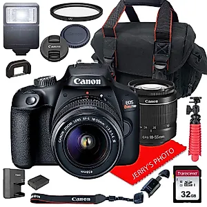 Canon EOS Rebel T100 DSLR Camera w/Canon EF-S 18-55mm F/3.5-5.6 III Zoom Lens + Case + 32GB SD Card (15pc Bundle) (Renewed)