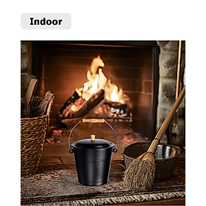 vensovo 1.5 Gallon Ash Bucket with Lid - Shovel, Broom, and Gloves, Heavy Duty Galvanized Iron, Fire-Resistant, Black Finish Perfect for Fireplaces, Fire Pits, Wood-Burning Stoves, and Grills