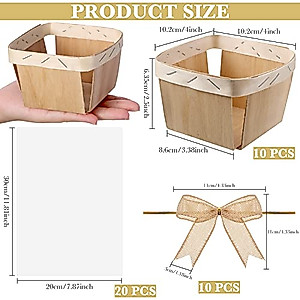 Yerliker 10 Set Wooden Gift Baskets Imitation Jute Bows Clear Treat Bags Set for Christmas Picking Fruit Birthday Decorations Wedding Gift Packages()