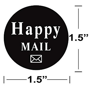 1.5" Happy Mail Business Stickers-Happy Mail Packaging Labels Envelop Seals 500 Pcs Post Package Labels Black Business Mail Packing Stickers Adhesive Labels for Small Business and Online Shop Owners