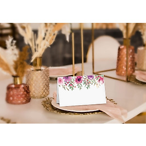 Table Place Card, Watercolor Floral Themed Tent Style Cards, Pack of 25 Half-Fold Reception Place Card, Perfect for Wedding, Bridal & Baby Shower, Party, Birthday, Banquet and Special Events A38