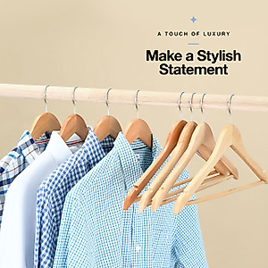Home It Wooden Hangers 30 Pack - Natural Wood Durable Heavy Duty Coat Hangers Non Slip for Jacket, Shirt, Pants and Suit - Premium Solid Clothes Hangers for Closet with Chrome Swivel Hook