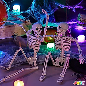 JOYIN 2 PCS 16 Inches Halloween Skeletons Full Body Posable Joints Skeletons for Halloween Graveyard Decorations, Haunted House Accessories