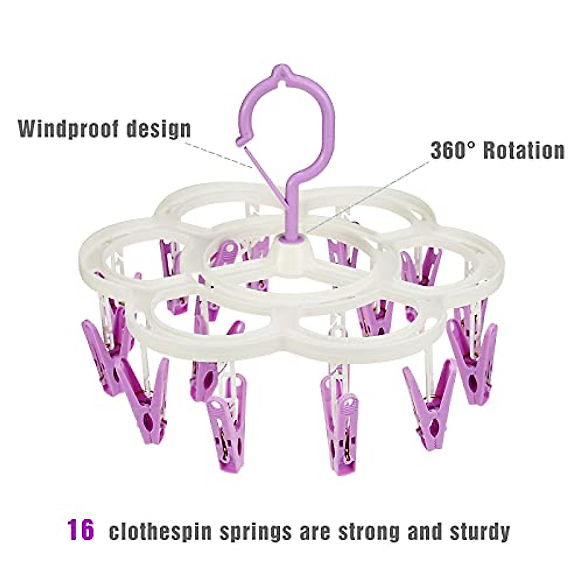 Rivama Clothes Drying Rack with 16 Clips,Sock Hanger,Underwear Hanger,Baby Clothes Hanger,Laundry Hanger with Clips for Underwear,Socks,Masks,Bras,Lingerie,Towel,Scarf,Diapers,Gloves,Hat (Purple)