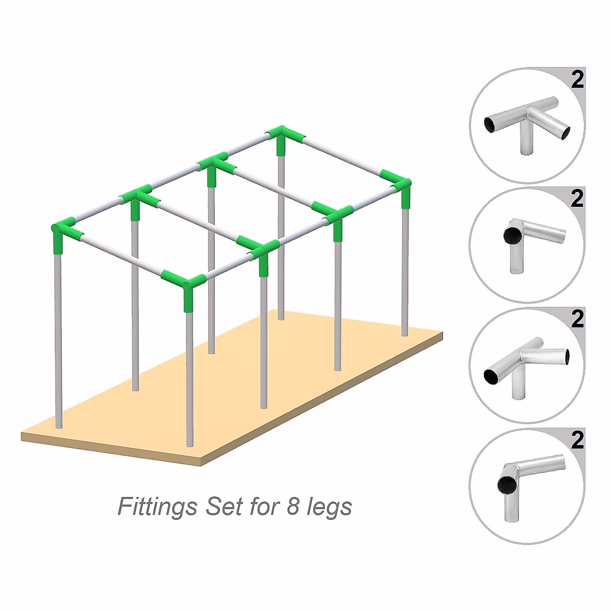 GoodsZone Canopy Fittings Kit 1 3/8" Slant Roof Carport Gazebo Slope Lean to Shed Greenhouse Frame Connectors, Full Set for 6, 8, 10 Legs, Choose Size (for 8 Legs)