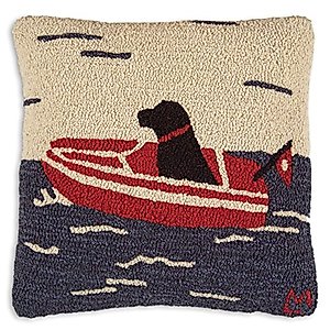 Chandler 4 Corners Artist-Designed Seadog Boating Hand-Hooked Wool Decorative Throw Pillow (18” x 18”) Dog Pillow for Couches & Beds - Easy Care & Low Maintenance - Black Labrador Square Pillow