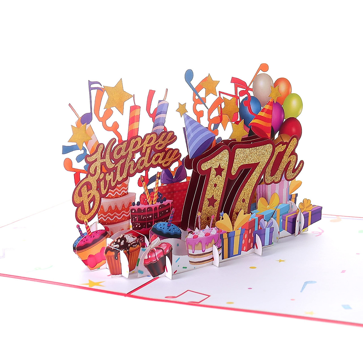 iGifts And Cards Happy 17th Red Birthday 3D Pop Up Greeting Card – Awesome 17 Birthday Card Son, Daughter, Turning Seventeen Birthday Gift Granddaughter, Grandson, Unique Fun Present, 5" X 7"