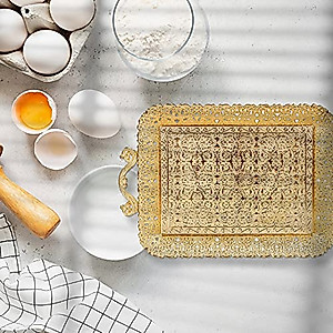 Alisveristime Turkish Ottoman Coffee Tea Beverage Serving Floral Design Tray (Gold)