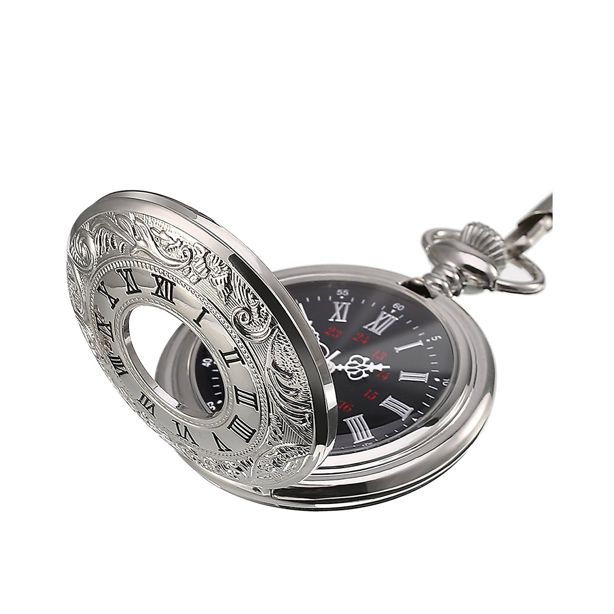 Hicarer Vintage Pocket Watch Steel Men Watch with Chain (Silver)