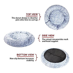 Bedfolks Calming Donut Dog Bed, 36 Inches Round Fluffy Dog Beds for Large Dogs, Anti-Anxiety Plush Dog Bed, Machine Washable Pet Bed (Navy Blue, Large)