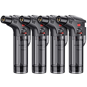 Torch Lighters, 4 Pack, Butane Refillable Jet Flame Torch Lighter, Windproof, Safe, Multi Utility Lighter for Candles, Fireplaces, Campfires, Grill (without Butane)