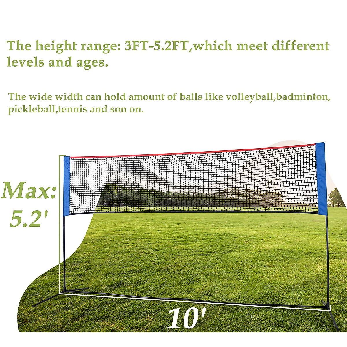Mini Tang Tennis Net,Portable Tennis Net for Backyard Driveway,10x5.2FT Adjustable Height Tennis Net,Tennis Practice for Indoor and Outdoor,Tennis Court Net,Tennis Training Net with a Carry Bag